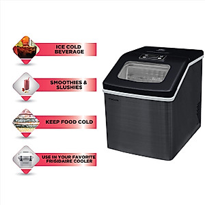 Frigidaire EFIC452-SSBLACK XL Maker, Makes 40 Lbs. of Clear Square Ice Cubes A Day, Black Stainless