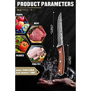 ROCOCO Damascus Boning Knife for Meat Cutting Deboning Brisket Slicing Trimming knife Fish Fillet Knife with Narrow Blade for Kitchen Camping BBQ Birthday Mothday's Day Gift 5.3"