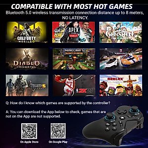 arVin Wireless Gaming Controller for iPhone/iOS/Android/PC/Steam/Switch Controllers Bluetooth Gamepad Joystick with 4 Back Button/Turbo/6-Axis Gyro/Dual Motors/RGB Light/Phone Holder/1200mAh Battery