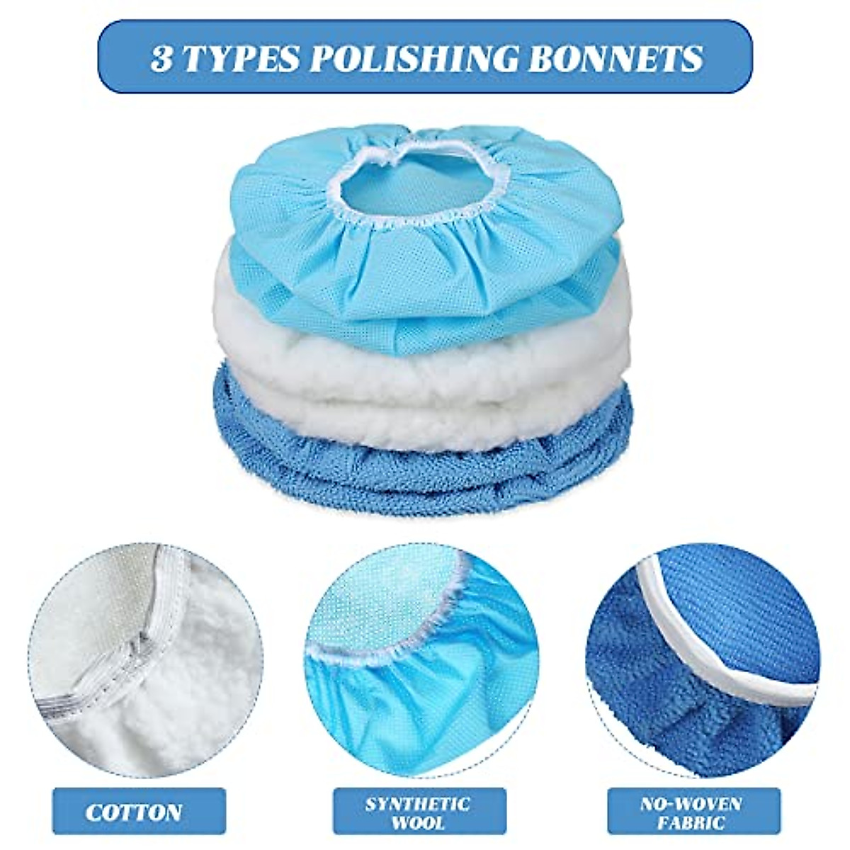 40 Pieces Buffer Pads Cover Car Polisher Bonnet Orbital Buffer Bonnets Microfiber Bonnet Waxers Bonnet Set Including 24 Microfiber 8 Plush 8 Non Woven for Polisher (5-6 Inch)