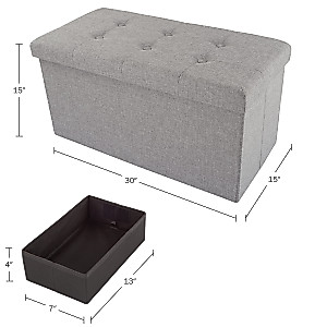 Folding Storage Ottoman - 30-Inch Tufted Footrest, Linen Chest, or Bench with Removable Bin for Living Room, Bedroom, or Dorm by Lavish Home (Gray)