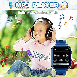 OVV Smart Game Watch for Kids, Kids Smart Watch with 16 Puzzle Games 1.44" HD Touch Screen Music Player Camera Video Recorder Alarm Clock Pedometer Educational Learning Toys Boys Girls (Blue)