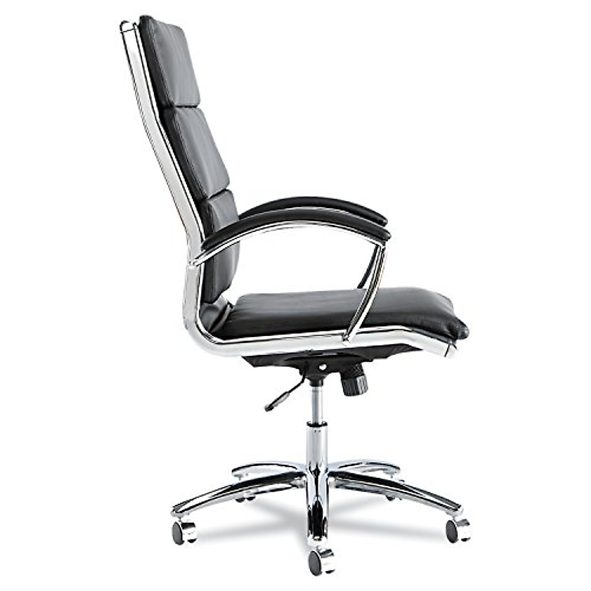 Alera ALENR4119 Neratoli Series High-Back Slim Leather Chair - Black/Chrome