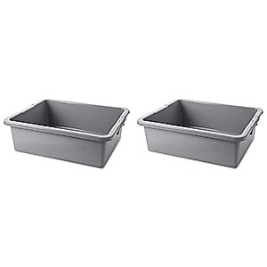 Rubbermaid Commercial Products Standard Bus/Utility Box, 7.125-Gallon, Gray, Heavy Duty Plastic Restaurant Tub/Dish Washing Box for Kitchen Organization/Storage, Plastic Box (Pack of 2)