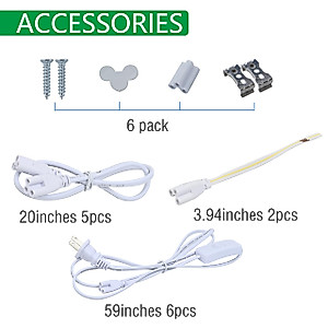 HOLDWILL 6 Pack T5 Integrated Single Fixture, 4FT 20W Linkable LED Shop Light Milky Cover,White Daylight 6500k 2200lm T5 Tube Lights for Garage Office Warehouse or Under Counter,Plug and Play