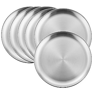 HaWare 6-Piece 18/8 Stainless Steel Plates, Metal 304 Dinner Dishes for Kids Toddlers Children, 10 Inches Feeding Serving Camping Plates, Reusable and Dishwasher Safe