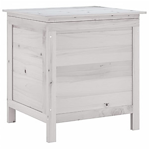 vidaXL Solid Fir Wood Patio Storage Box - White Outdoor Cushion Chest for Garden Tools and Toys with Slatted Base, 19.7x19.3x22.2 Inches