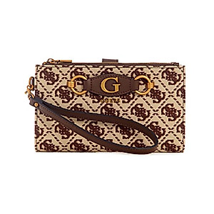 GUESS Izzy Double Zip Organizer Wallet, Brown Logo