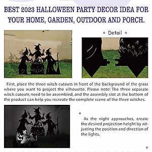 Halloween Witch Decorations Outdoor - 3pcs Witch Metal Yard Stakes, Witch Cauldron Sign Shadow Casters for Halloween Yard Garden Art Decor