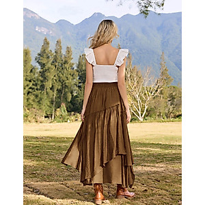 Scarlet Darkness Renaissance Skirt Women Ren Fair Costume High Waist Flowy Boho Skirt Brown M