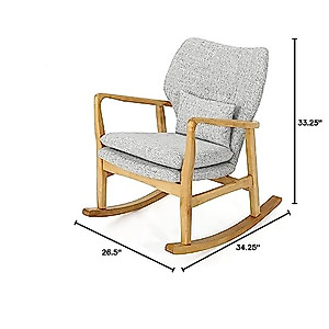 Christopher Knight Home Benny Mid-Century Modern Fabric Rocking Chair, Light Grey Tweed / Light Walnut