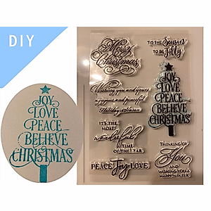 QISKAII, Merry Christmas Blessing Words Clear Stamps for Card Making Decoration DIY Scrapbooking,Graceful Handwriting Tree Album Decorative Silicon Stamp Crafts