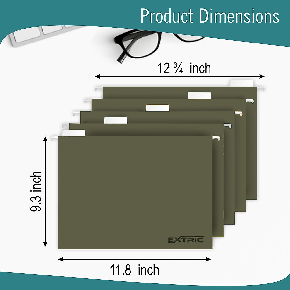 Hanging File Folders Letter Size, Hanging Files 25 Pack 1/5 Cut Heavyweight 180 GSM Reinforced Green File Cabinet Folders