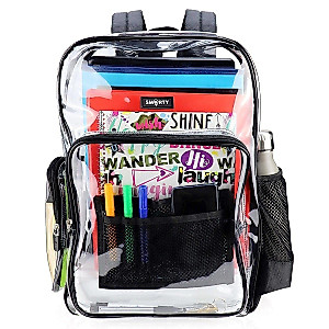 SMARTY Large Heavy Duty Clear Backpack V6 Durable Transparent See Through Bag (Black)