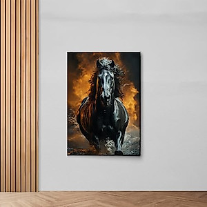 Majestic Black Stallion Galloping In The Clouds, Black Horse On Salt Flats, Canvas Print, Black Horse Print, Black Horse Wall Art, Decor Canvas, Art Print