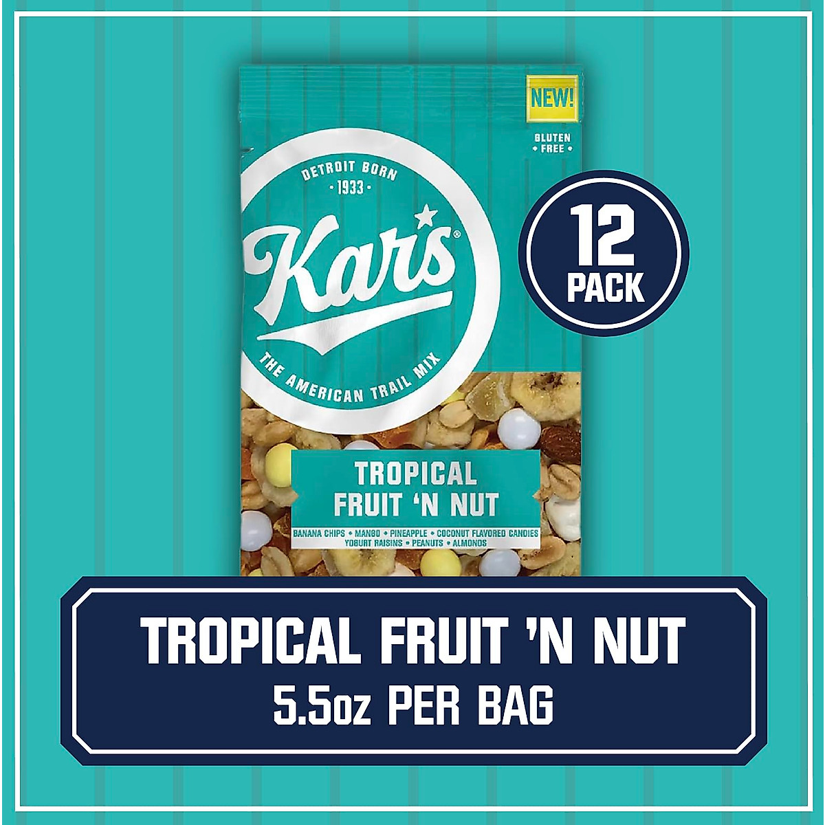 Kar’s Nuts Tropical Fruit ‘N Nut Trail Mix, 5.5 oz Snack Mix – Bulk Pack of 12, Gluten-Free Snacks