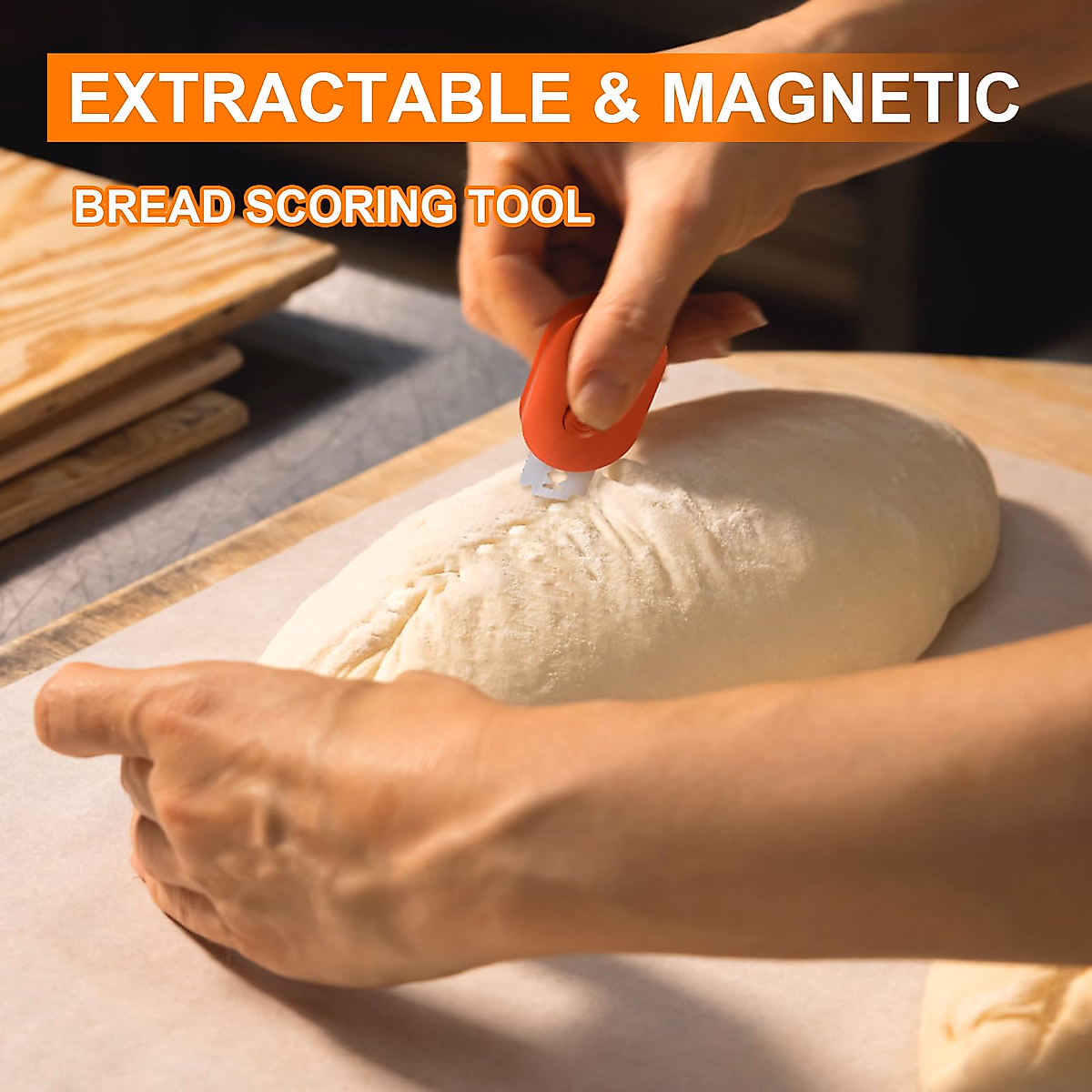 YRAKOZIN Magnetic Bread Lame Dough Scoring Tool, Retractable Razor for Sourdough Bread Baking & Bread Making Tool - Contains 5 Razor Blades (1, Black)