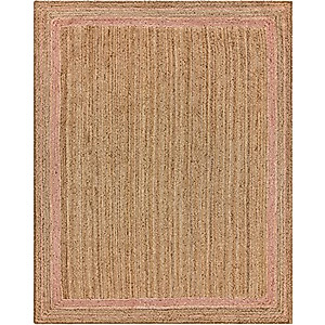 Well Woven Larkspur Border Pattern Contemporary Blush & Natural Color Hand-Braided Basket Weave Jute 5' X 7'6" Area Rug