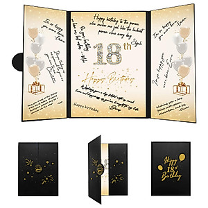 Crenics 18th Birthday Decorations Black and Gold, Creative 18th Birthday Guest Book Alternative, 18th Birthday Signature Book 18 x 12 inch, Great 18 Birthday Gifts for Girls or Boys