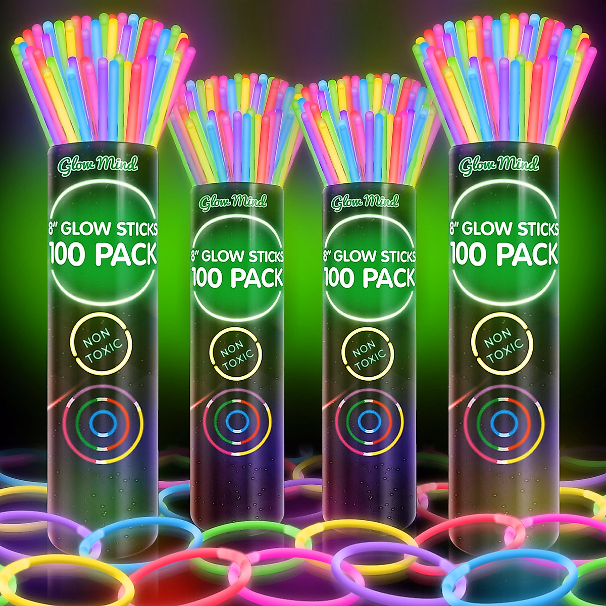 400 Ultra Bright Glow Sticks Bulk - Halloween Glow in the Dark Party Supplies Pack - 8" Glowsticks Easter Party Favors with Bracelets and Necklaces