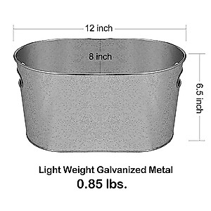 BARsics 5-Quart Galvanized Metal Tin Tub for Beverages, Beer Bottles, Planters and Décor - Lightweight and Durable - 12x8x6.5 inches (Pack of 2)