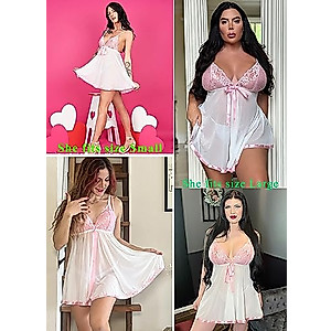 Avidlove Women Lingerie Lace Babydoll V Neck Sleepwear Strap Chemise Strap Chemise Babydoll Lingerie Set White M