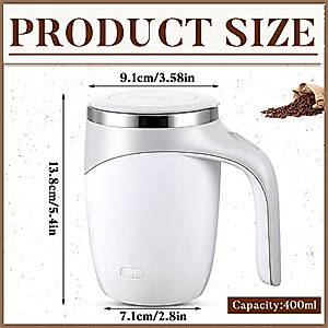 Self Stirring Coffee Mug 2 Pieces Rotating Home Office Travel Stirring Mug Automatic Magnetic Mug Stirring Coffee Mug Self Stirring Stainless Steel Mug Christmas Gift Birthday Gift (White, Coffee)