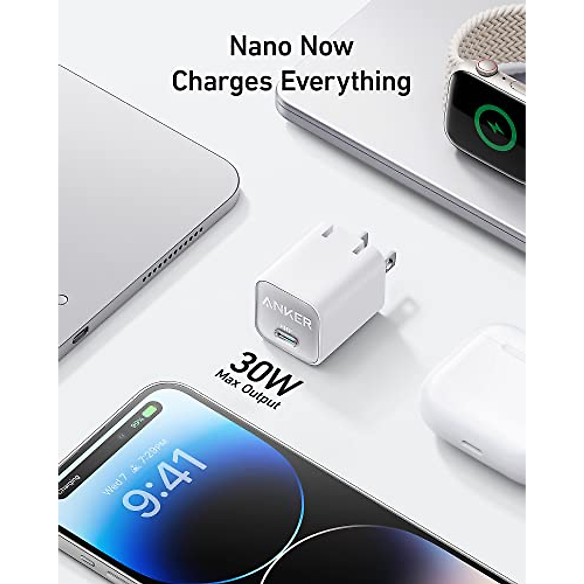 USB C GaN Charger 30W, Anker 511 Charger (Nano 3), PIQ 3.0 Foldable PPS Fast Charger for iPhone 14/14 Pro/14 Pro Max/13 Pro/13 Pro Max, Galaxy, iPad (Cable Not Included) - Aurora White