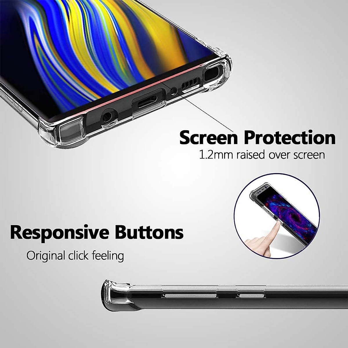 KIOMY Clear Case for Samsung Galaxy Note 9 5G Airbag Corners Shockproof Bumper Protective Phone Cover, Hybrid Design Hard PC Back with Flexible TPU Frame