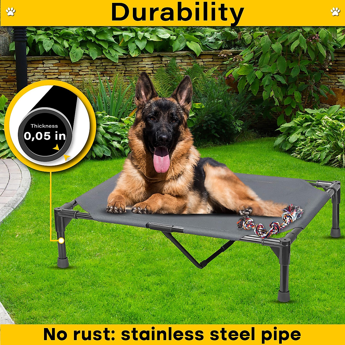 Elevated Dog Bed Raised Dog Bed Cot Bed Small Medium Large Dogs Outdoor Cooling Pet Cat Bed Breathable Mesh Washable (Large, Grey, 42''L x 25''W)