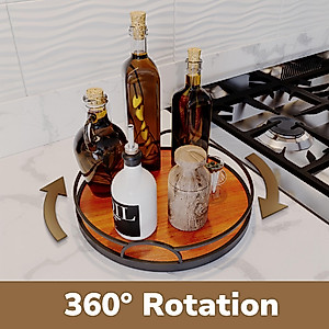 Lazy Susan Organizer - 10'' Wooden Lazy Susan for Table Top - Lazy Susan Turntable for Cabinet - Kitchen Countertop Organizer - Condiment Organizer - Small Lazy Susan for Dining Table