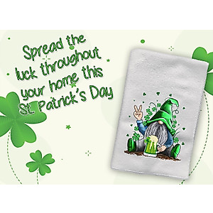 St Patricks Day Kitchen Dish Tea Towel Decoration | Decorative Bathroom Hand Decor | Holiday Shamrock Gnomes Bath Towels | Spring Winter Green Home Decor | Saint Patrick's Day Paddy's Day Paddys