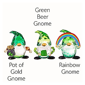 M2S Gifts Lucky Magical Gnome, St. Patricks Day Green Beer Drinking Fun Figurine, 2.5 Inch Small Garden, Lucky Irish Crystal Expressions Decor & ASL ILY Stickers (Lucky Green Beer)