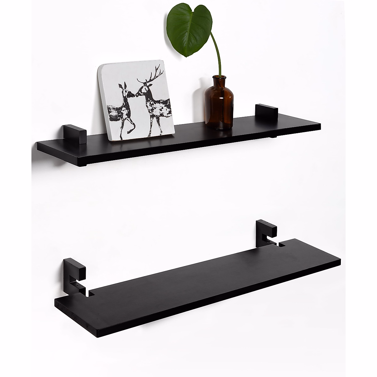 Gronda Black Floating Shelves for Wall 24 Inch Wood Floating Shelves Wall Mounted Wooden Shelf Set of 2, Modern Wall Decor Organizer for Bedroom, Kitchen, Office, Living Room