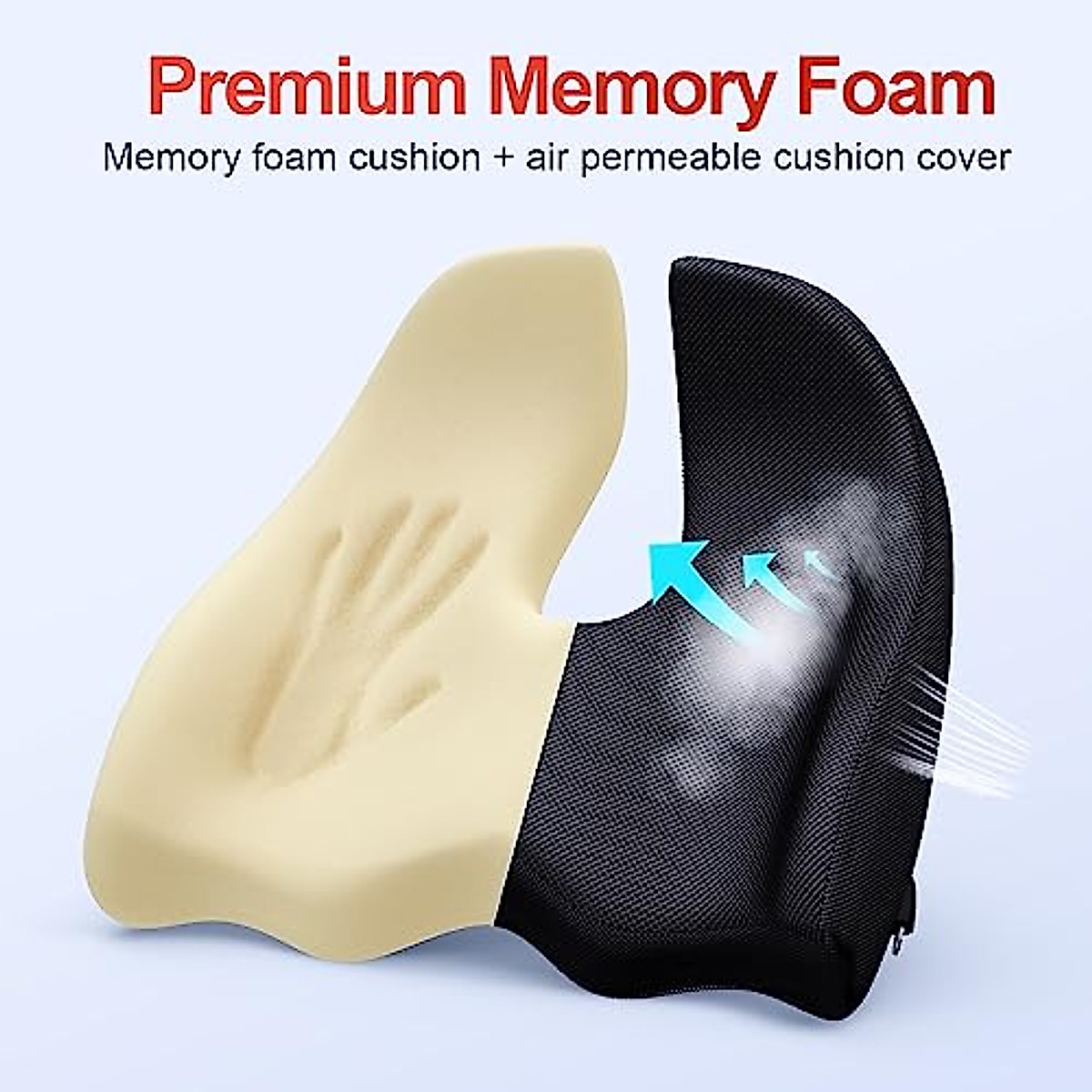 Benazcap X Large Memory Seat Cushion for Office Chair Ergonomic Cushions Pad Pillow for Pressure Relief Sciatica & Pain Relief Memory Foam for Long Sitting for Gaming Chair and Car Seat Black