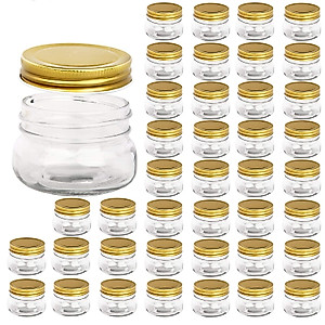 Encheng 5 oz Wide Mouth Mason Jars,Clear Glass Jars with Lids(Golden),Small Spice Jars for Herb,Jelly,Jams,Wedding Favors,Shower Favors,Baby Foods,Mini Canning Jars for Kitchen Storage 40 Pack … …