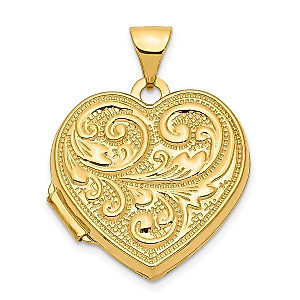IceCarats 14K Yellow Gold Love You Always Heart Personalized Photo Locket Necklace Charm Pendant 24mm x 18.75mm Only