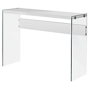 Monarch specialties , Console Sofa Table, Tempered Glass, Glossy White, 44"L