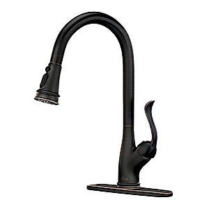 APPASO Pull Down Kitchen Faucet with Sprayer Oil Rubbed Bronze, Single Handle One Hole High Arc Pull Out Spray Head Kitchen Sink Faucet with Deck Plate