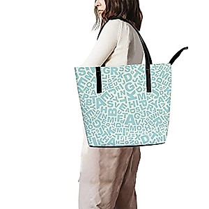 Fashion Tote Handbags Women's Soft Tote Shoulder Bag for Women Work Shopping Top Handle Satchel Bags, 15.8×4×15.4 inches,Blue Letters