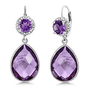 Gem Stone King 925 Sterling Silver Purple Amethyst Earrings For Women (1.40 Cttw, Gemstone Birthstone, 16X12MM Pear Shape and 6MM Round)