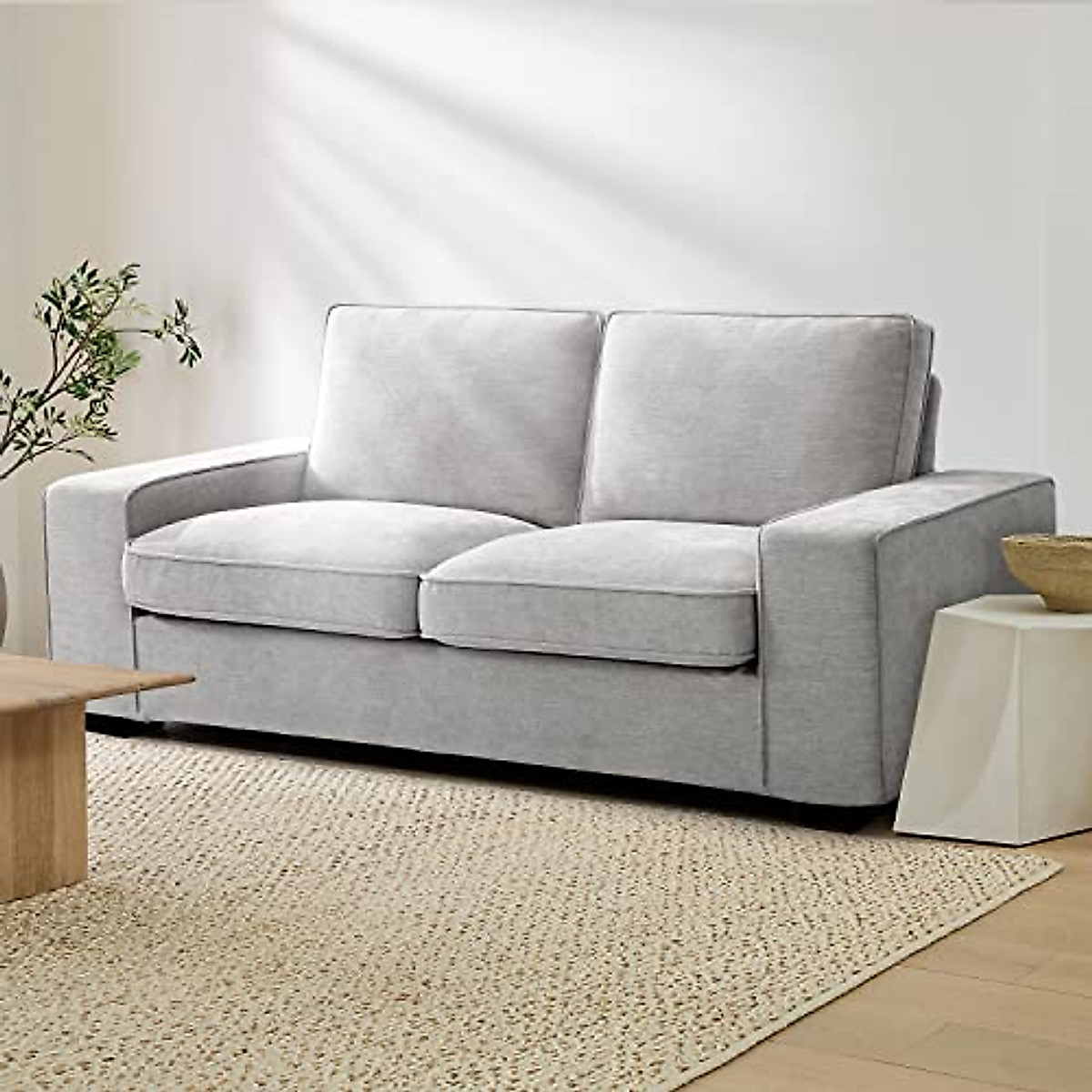 MAEVIS 71.25'' Modern Loveseat Sofa for Living Room,Fabric Sofa Couches for 2 Cushion with Solid Wood Frame,High Density Cotton,Comfy Futon Couch with Removable Back Cushion for Small Space(Grey)