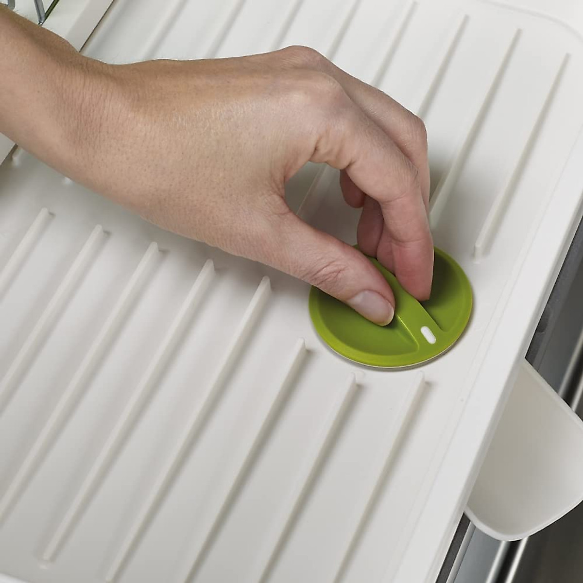 Joseph Joseph 85071 Extend Expandable Dish Drying Rack and Drainboard Set Foldaway Integrated Spout Drainer Removable Steel Rack and Cutlery Holder, White,White/Green - Plastic