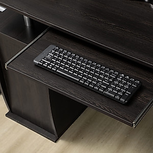 HOMCOM 47" Computer Desk with Keyboard Tray and Storage Drawers, Home Office Workstation Table with Storage Shelves, Dark Brown Wood Grain