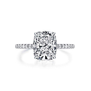 Bo.Dream 3ct Cushion Cut Cubic Zirconia CZ Engagement Rings Women Platinum Plated Sterling Silver (7)