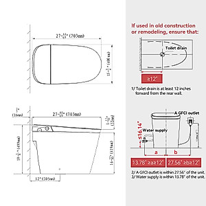 R&T Smart Toilet With Bidet Built In, One-piece Intelligent Toilet for Bathroom with Auto Flushing, Foot Sensor, Elongated Heated Bidet Seat, Remote Control Warm Water, Warm Air Drying Toilet