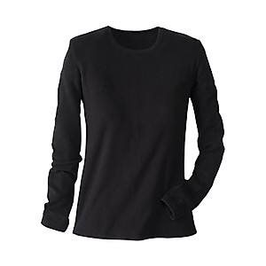 Cuddl Duds Women's Fleecewear with Stretch Crew Neck Top, Black, Large