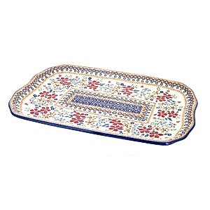Blue Rose Polish Pottery Red Daisy Medium Serving Tray