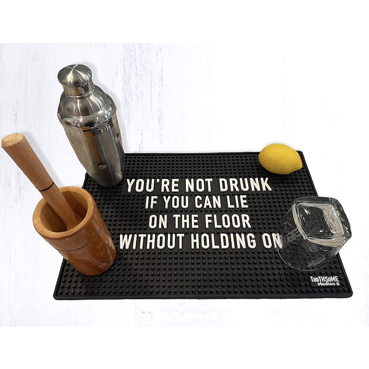 You're Not Drunk If You Can Lie On The Floor Without Holding On 17.7" x 11.8" Funny Bar Spill Mat Rail Countertop Accessory Home Pub Decor Slip Resistant for Craft Brewery Kitchen Cafe and Restaurant