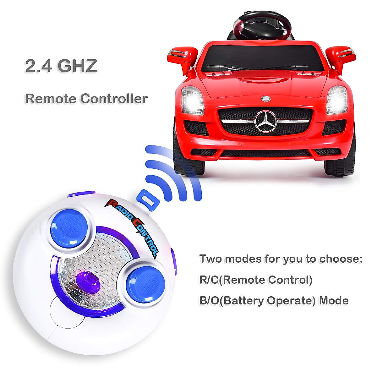 Costzon Ride On Car, Licensed Mercedes Benz SLS Battery Powered Electric Car for Kids w/Parental Remote Control, Lights, Music, MP3, Safety Belt, 4 Wheeler Cars to Drive for Boys Girls Gift (Red)